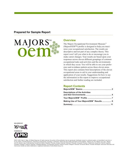 Overview Report Contents Prepared for Sample Report - ACER