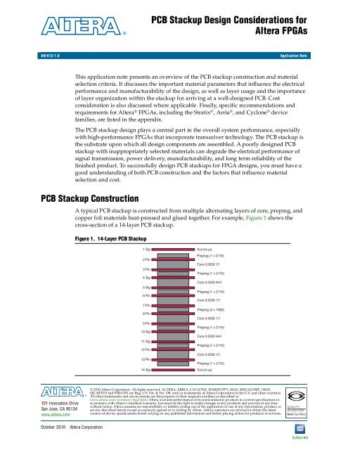 PCB Stackup Design Considerations for Altera FPGAs