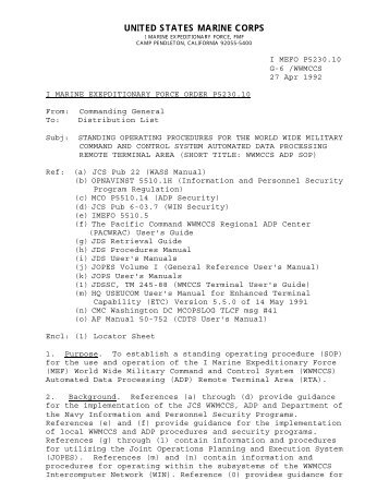 Policy Letter 01-10 - I Marine Expeditionary Force - Marine Corps