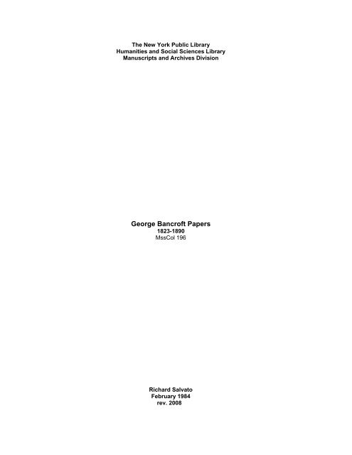Guide to the George Bancroft Papers - New York Public Library