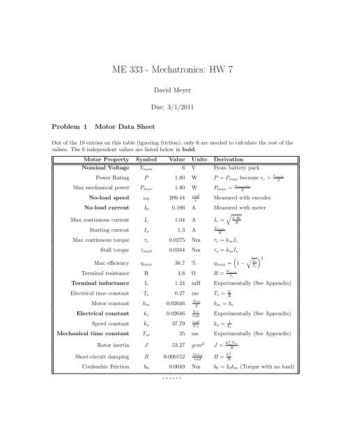 ME 333 - Mechatronics: HW 7 - Northwestern Mechatronics Wiki