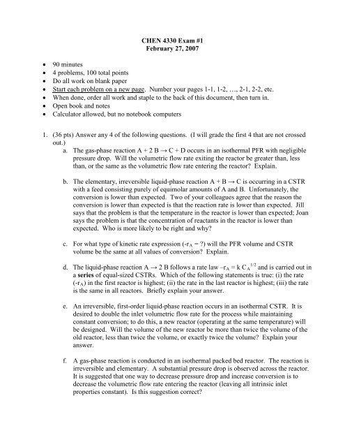 CHEN 4330 Exam #1 - cribME!