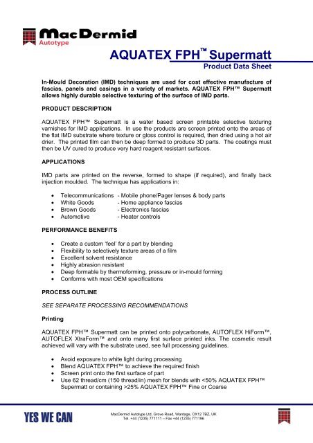 AQUATEX FPH SUPERMATT - MacDermid Autotype