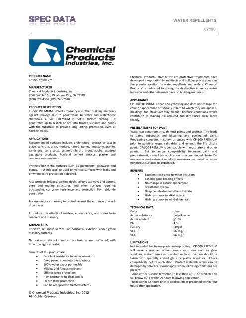 Product Data Sheet - Chemical Products Industries, Inc.