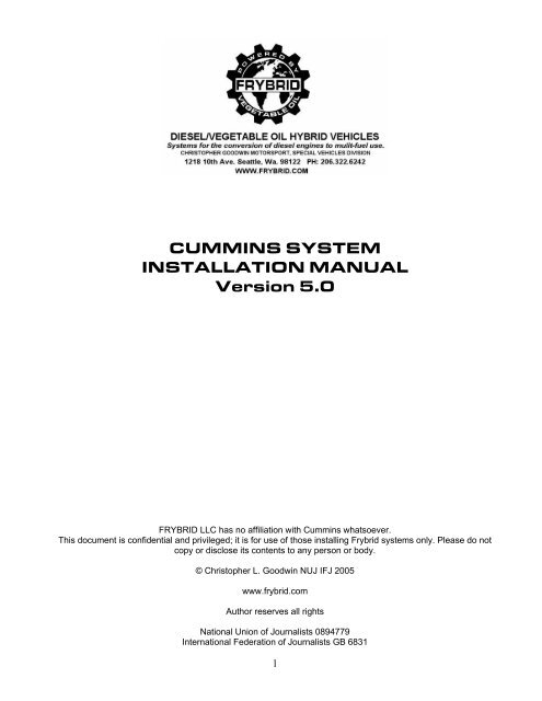 CUMMINS SYSTEM INSTALLATION MANUAL Version 5.0 - Frybrid