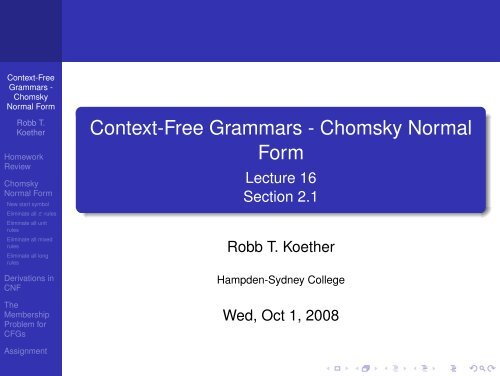 Context-Free Grammars - Chomsky Normal Form - Hampden ...