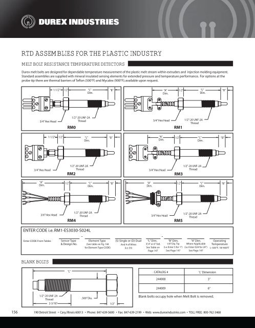 Melt Bolt RTD Catalog / Specifications - Durex Industries