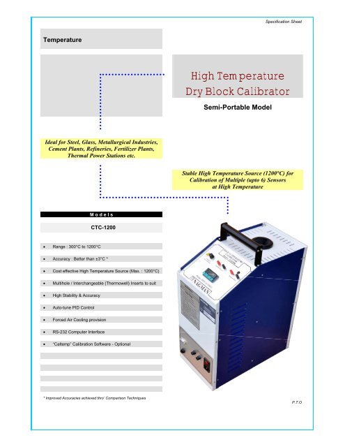 High Temperature Dry Block Calibrator - Prisma Instruments