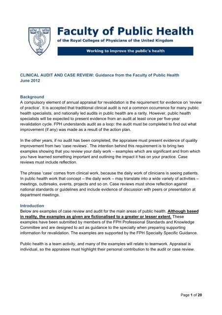 examples of audit and case review - UK Faculty of Public Health