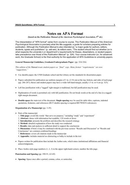 Notes on APA Format - allgemeine-psychologie.info