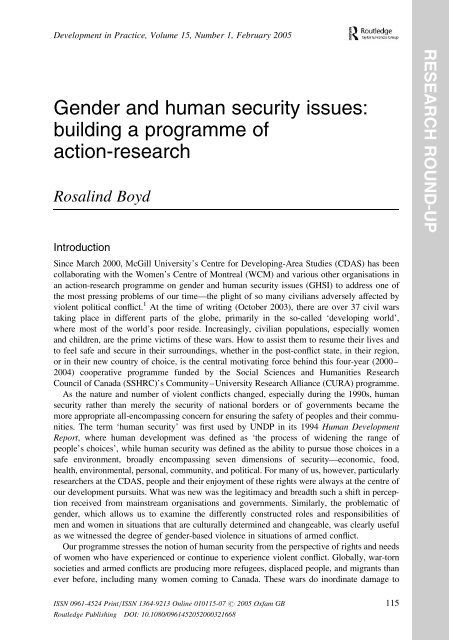Gender and human security issues: building a programme of ... - Glow