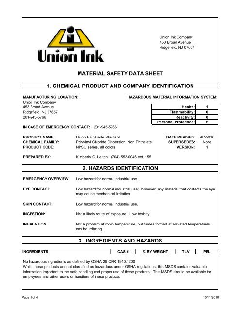 MSDS - Union Ink Company
