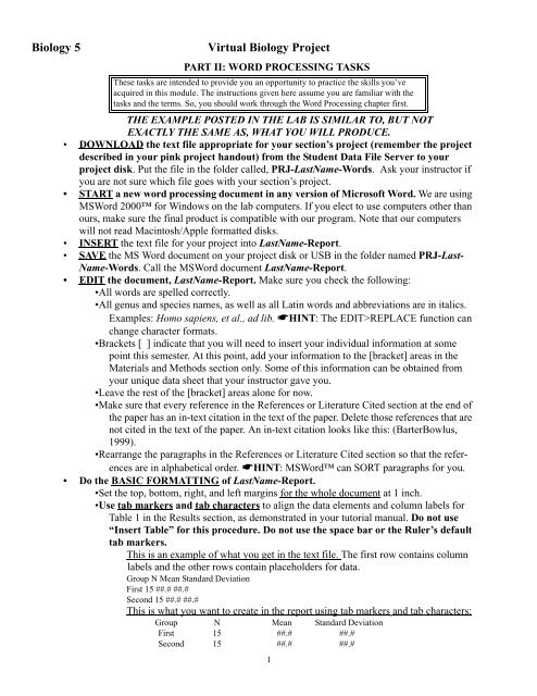 Part 2: Word Processing Tasks