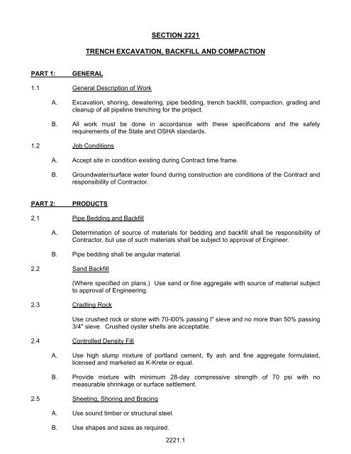 Trench Excavation, Backfill and Compaction