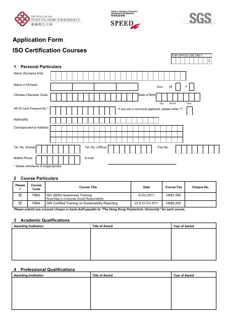 Application Form ISO Certification Courses - Speed