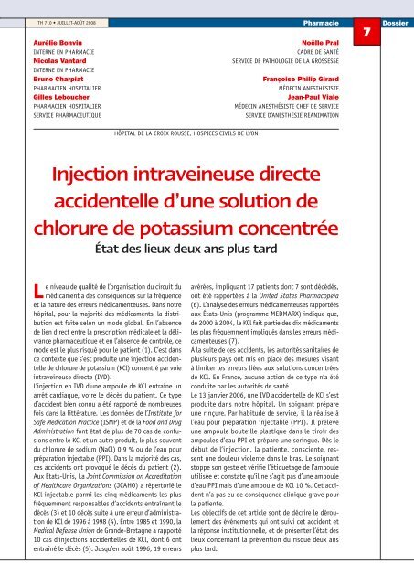 Injection intraveineuse directe accidentelle d'une solution ...