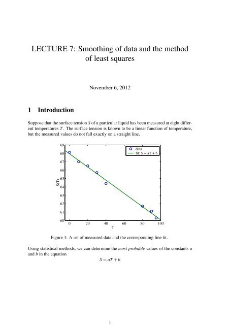 Lecture 7 Smoothing Of Data And The Method Of Least Squares