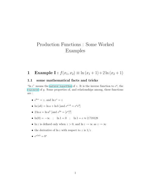 Production Functions : Some Worked Examples