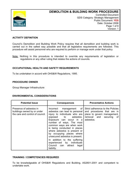 DEMOLITION & BUILDING WORK PROCEDURE - SA.Gov.au