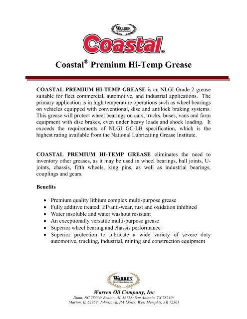 Coastal Premium Hi-Temp Grease.pdf - Warren Oil Company, Inc.