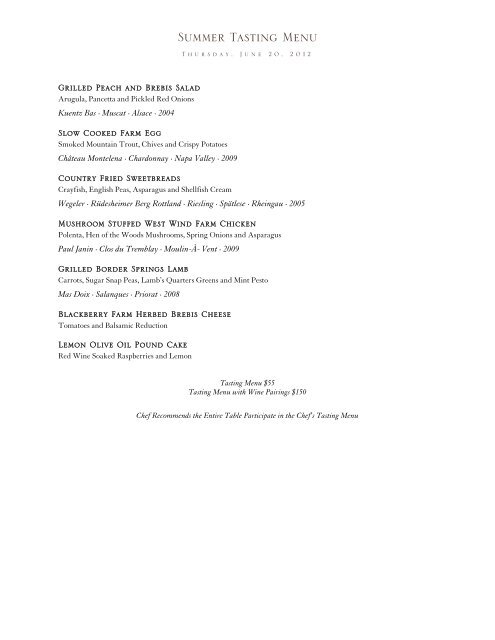 Summer Tasting Menu - Blackberry Farm
