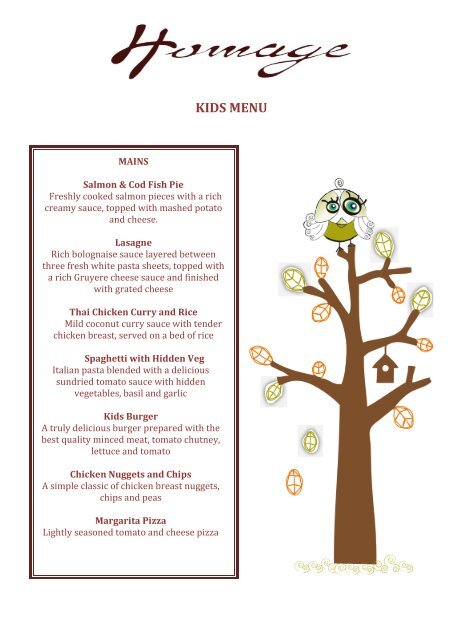 KIDS MENU - The Waldorf Hilton