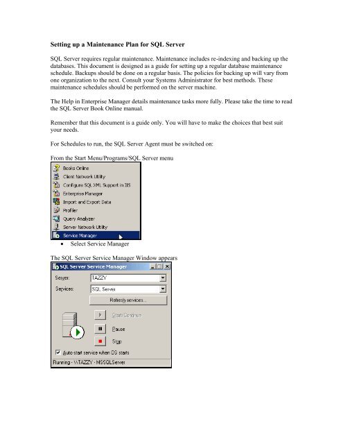 Setting up a Maintenance Plan for SQL Server