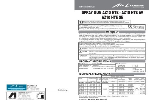 SPRAY GUN AZ10 HTE - AZ10 HTE AV AZ10 HTE SE - Anest Iwata