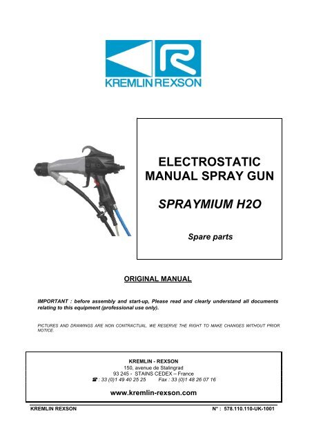 electrostatic manual spray gun spraymium h2o - Kremlin Rexson