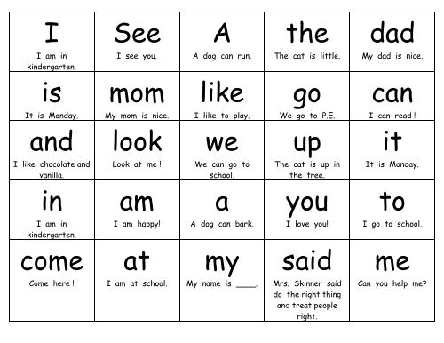 Four High Frequency Word Lists