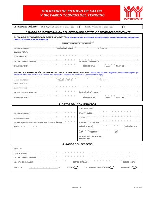 Solicitud De Estudio De Valor Y Dictamen Tecnico Del Terreno Infonavit