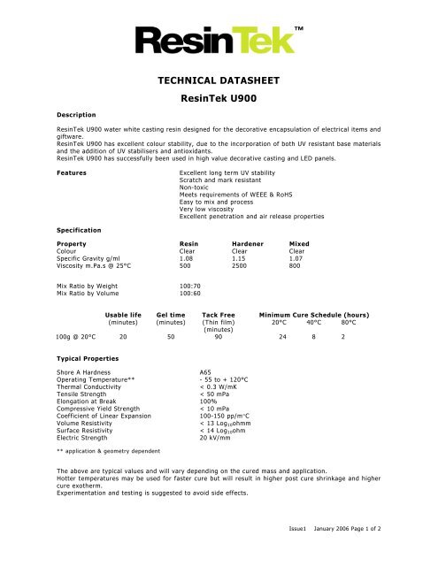 Download Datasheet - Resin Technical Systems