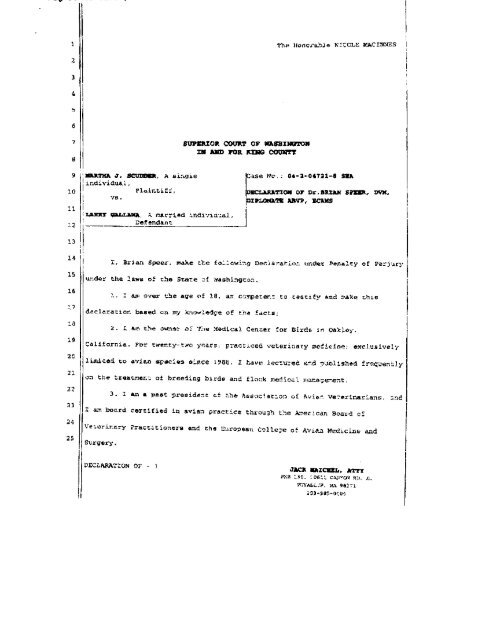 Declaration of Dr. Brian Speer, DVM - ParrotProtection.org