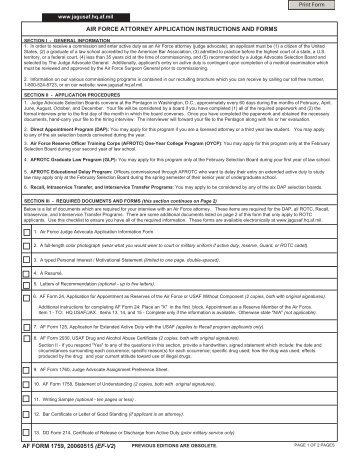Application Checklist (AF Form 1759) - Air Force
