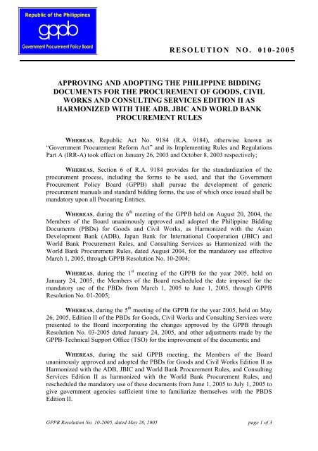 GPPB Resolution No. 10-2005