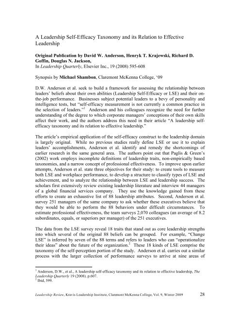 A Leadership Self-Efficacy Taxonomy and its Relation to Effective ...