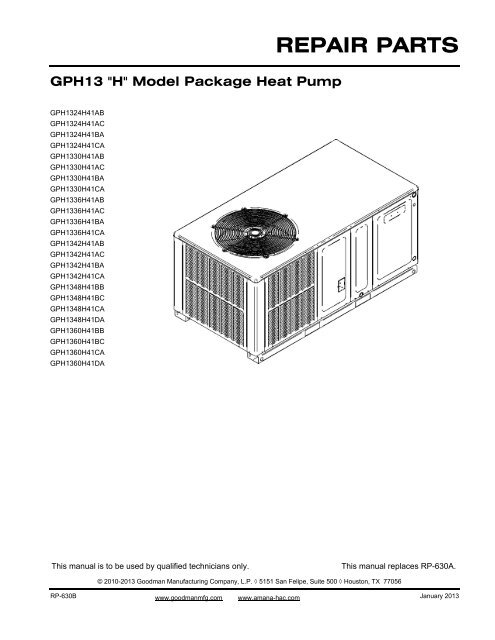 Repair Parts Manual - Goodman
