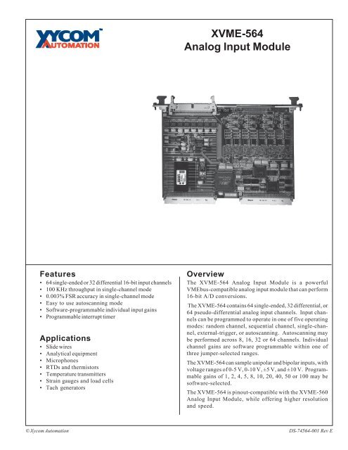 XVME-564 Analog Input Module XVME-564 Analog Input Module