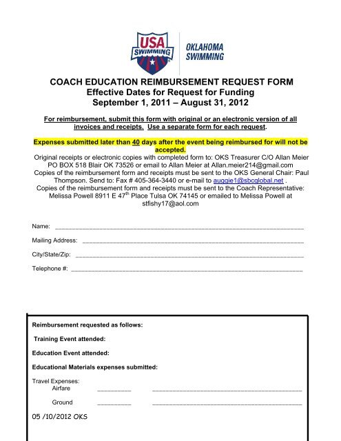 COACH EDUCATION REIMBURSEMENT REQUEST FORM ...