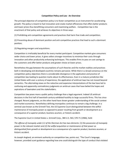 Competition Policy and Law - An Overview The principal objective of ...