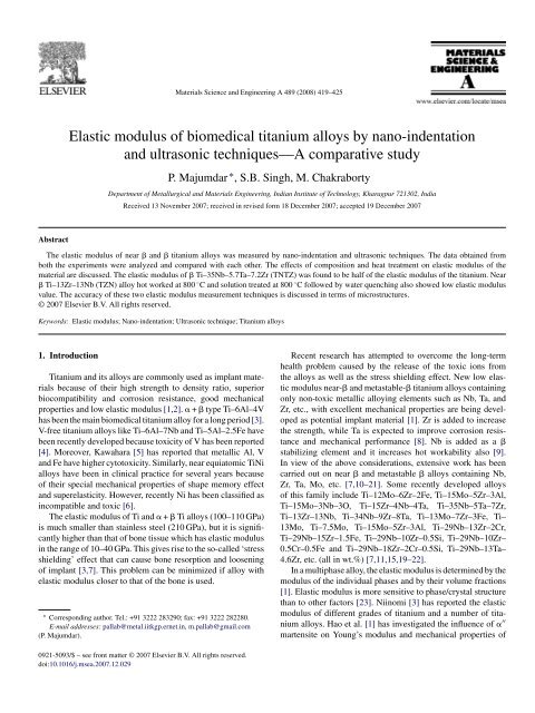 Elastic modulus of biomedical titanium alloys by nano ... - Sistemas