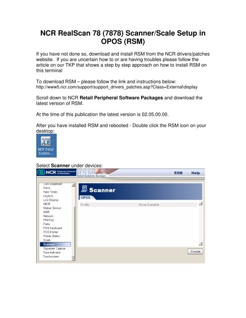 NCR RealScan 78 (7878) Scanner/Scale Setup in OPOS (RSM)