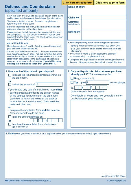 N9B - Defence and Counterclaim (specified ... - MoneyClaimsUK