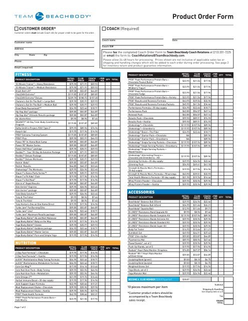 Product Order Form - Coach