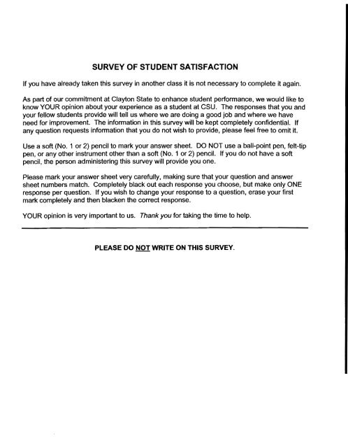Student Satisfaction Questionnaire - Clayton State University Student Satisfaction Questionnaire - Clayton State University