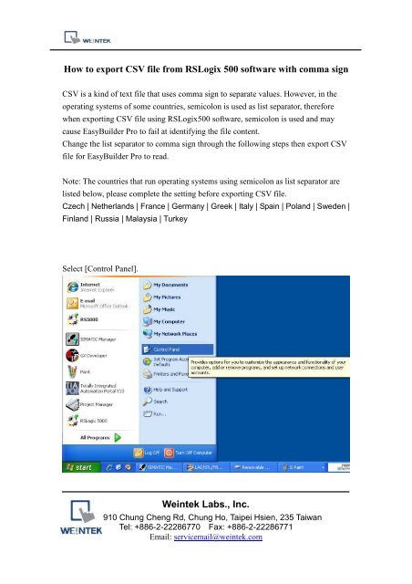 Weintek Labs., Inc. How to export CSV file from ... - Multiprojekt