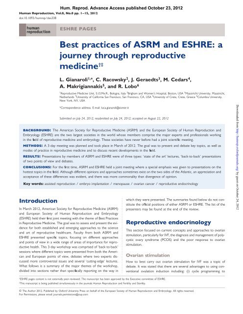 Best practices of ASRM and ESHRE: a journey through ... - Sismer