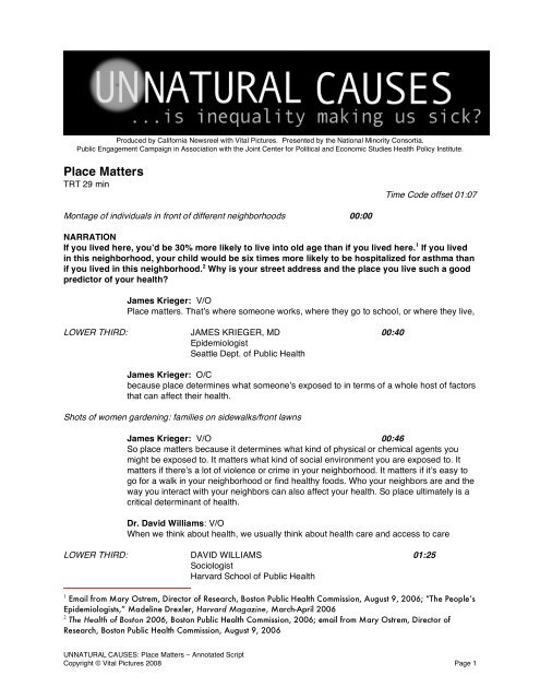 Place Matters - Transcript with Citations (pdf) - Unnatural Causes