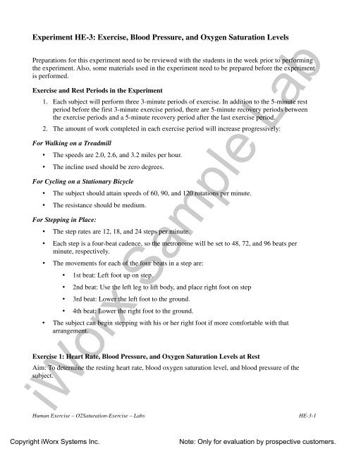 Exercise, Blood Pressure, and Oxygen Saturation Levels - iWorx