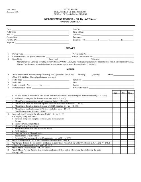 OIL By LACT Meter - Bureau of Land Management